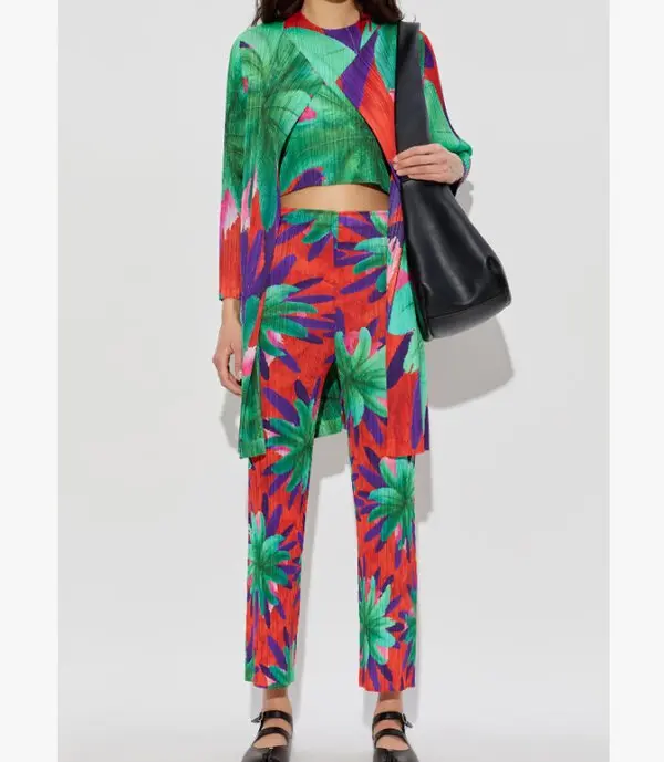 PLEATS PLEASE BY ISSEY MIYAKE Pleated Floral Print Trousers