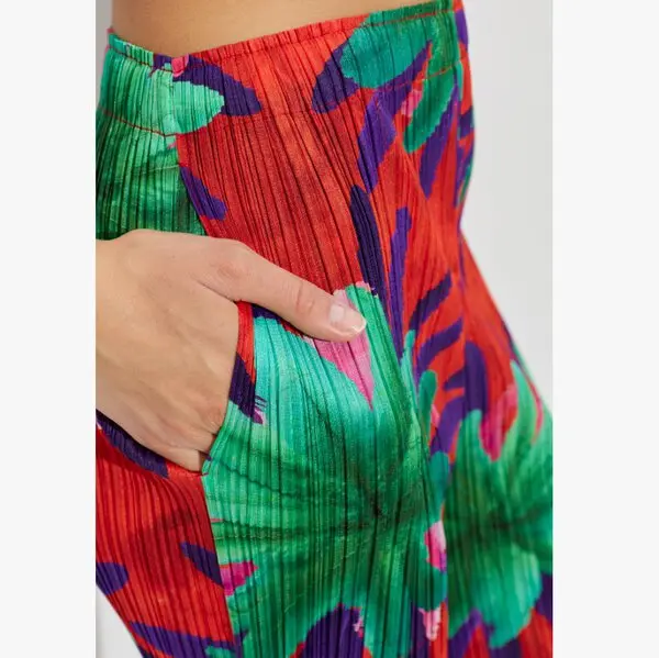 PLEATS PLEASE BY ISSEY MIYAKE Pleated Floral Print Trousers