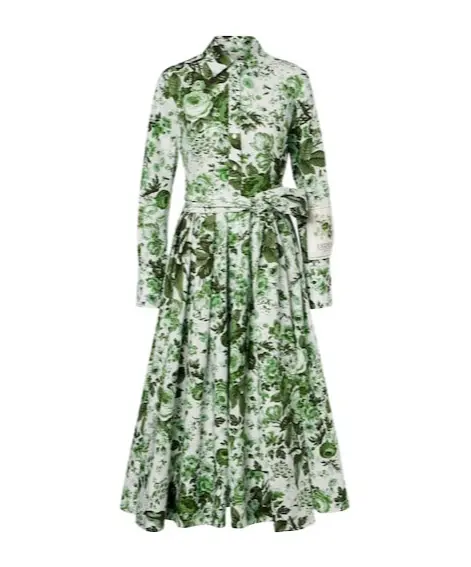 Erdem Floral Cotton Shirt Dress - Green