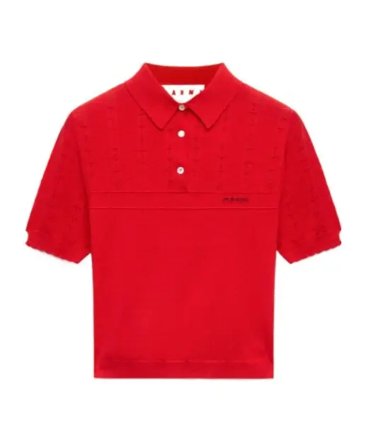 Marni Wool-silk Polo Shirt With Pointelle Detailing - Red
