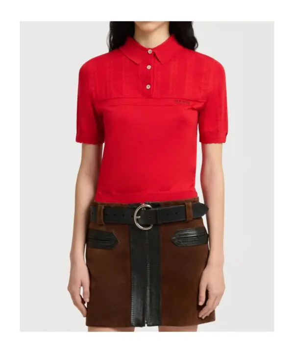 Marni Wool-silk Polo Shirt With Pointelle Detailing