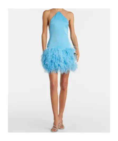 David Koma Feather-trimmed Satin Minidress