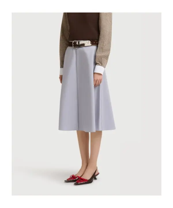 Marni Grey Poplin Midi Skirt With Contrast Stitching