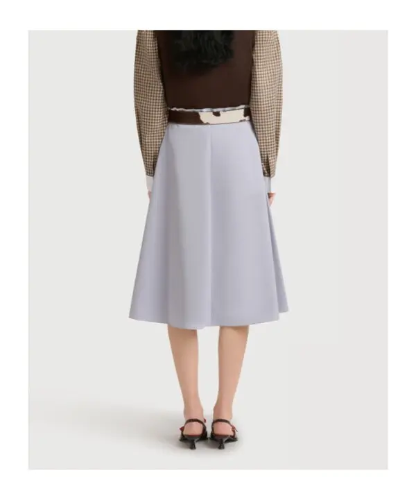 Marni Grey Poplin Midi Skirt With Contrast Stitching