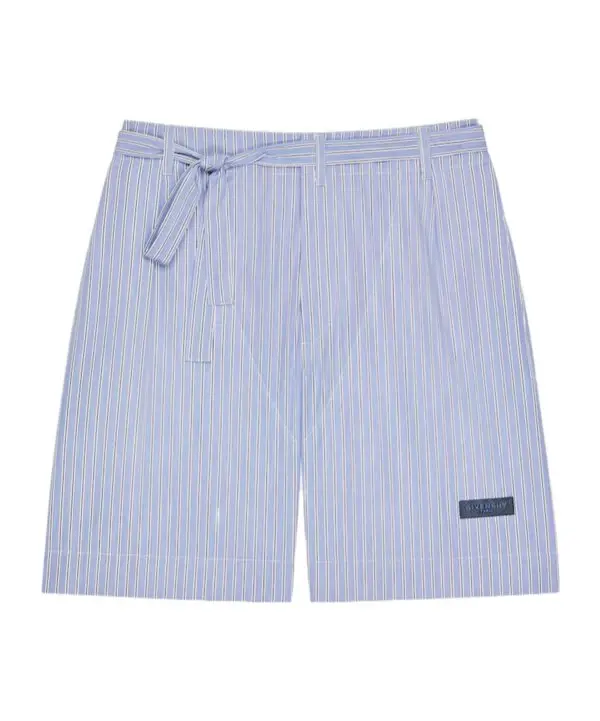Givenchy Striped Cotton Bermuda Shorts With Grosgrain Detail - Blue