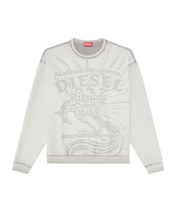 DIESEL® Sweatshirt With Dévoré Print And Ribbed Trims - Light Grey