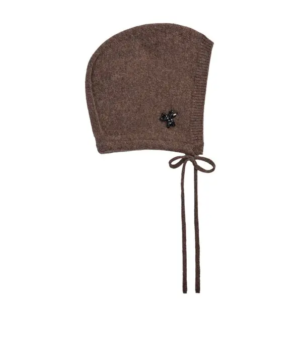 Simone Rocha Crystal-embellished Knitted Bonnet - Peat