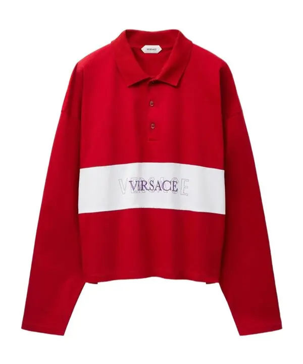 Versace Embroidered-logo Intarsia Cotton-jersey Polo - Red