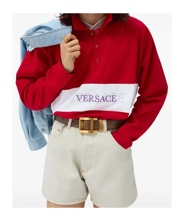 Versace Embroidered-logo Intarsia Cotton-jersey Polo