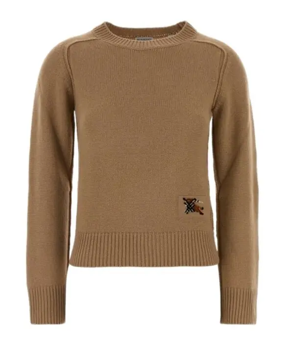 Burberry Logo-patch Ribbed Trim Sweater - Beige