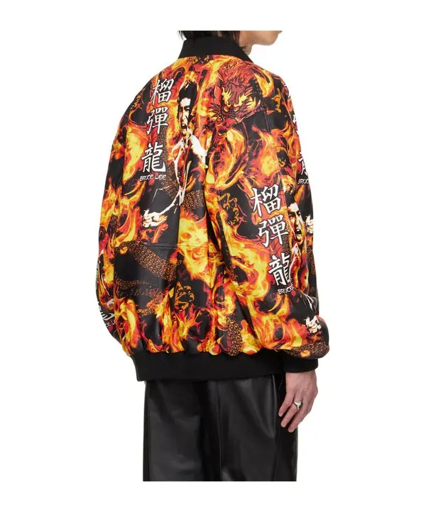 LU'U DAN Bruce Lee X Collaboration Printed Bomber Leather Jacket