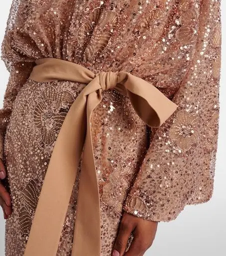 Elie Saab Belted Sequined Silk-blend Gown