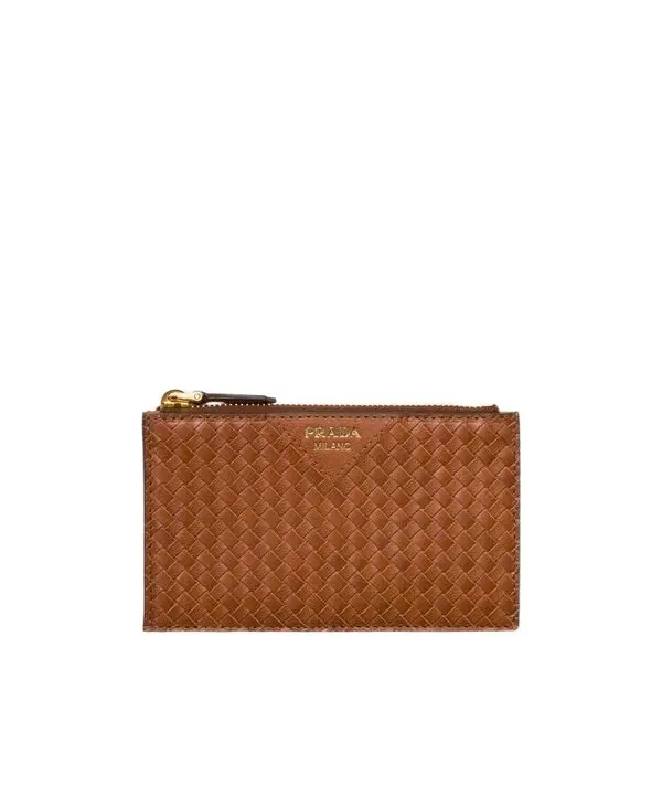 Prada Woven Madras Leather Card Holder - Brown