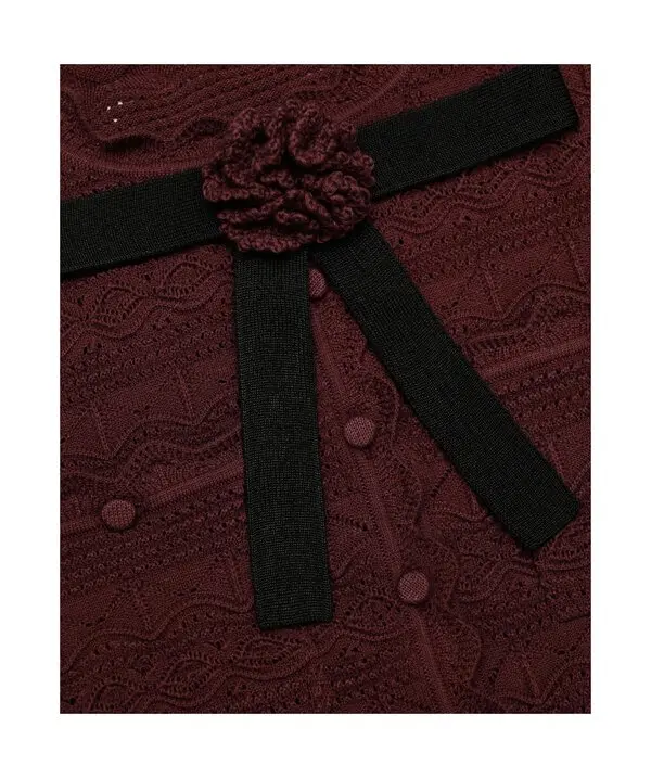SELF-PORTRAIT Bow-detail Pointelle-knit Cropped Cardigan