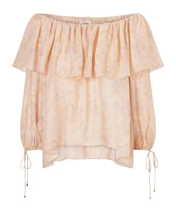 Chloé Ruffled Floral Off-the-shoulder Blouse - Pink