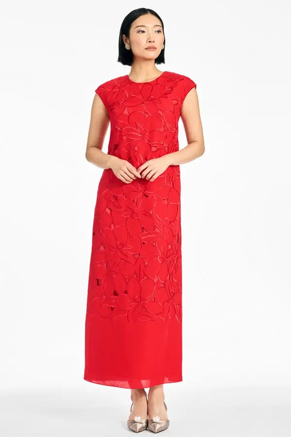 Sachin & Babi Anne Floral Appliqué Linen Dress - Cherry