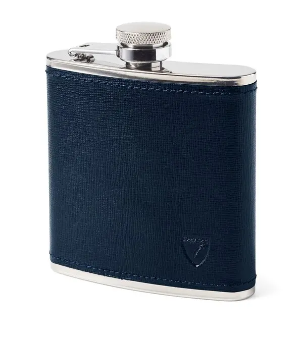 ASPINAL OF LONDON Leather Classic Hip Flask - Navy
