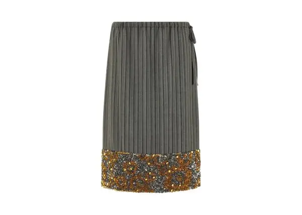 Dries Van Noten Striped Scotts Embellished Skirt - Grey