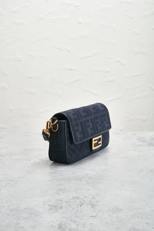 Fendi Ff Embroidered Baguette Shoulder Bag