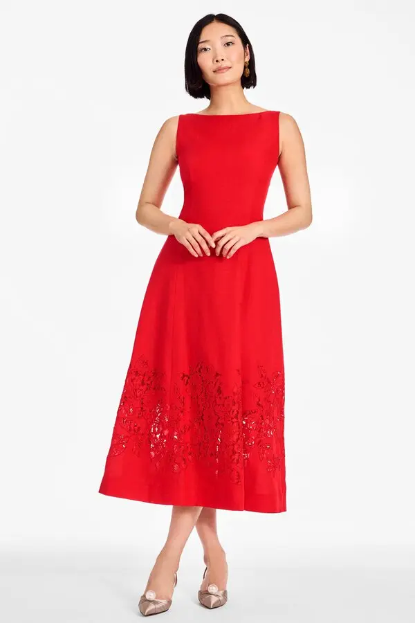 Sachin & Babi Brittany Lace Appliqué Midi Dress - Cherry