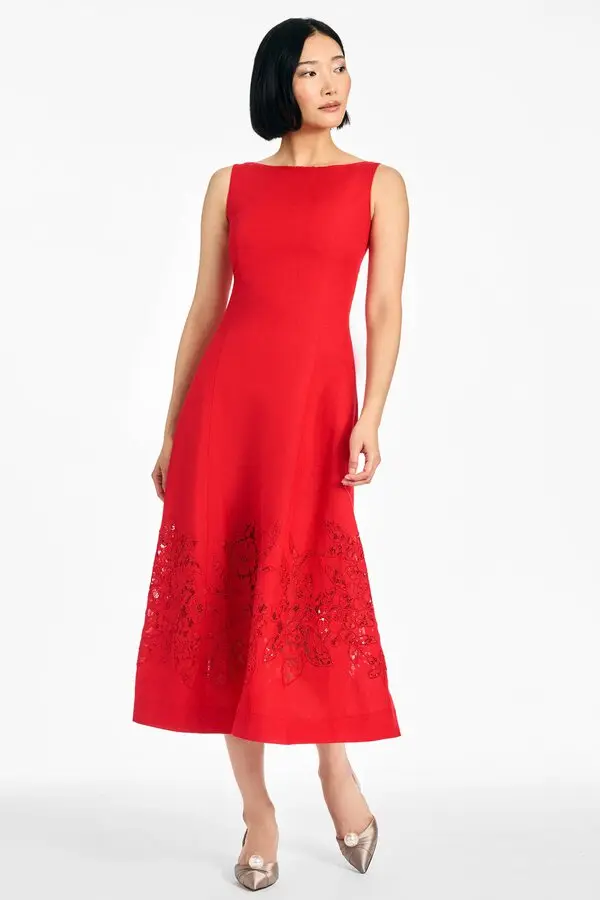 Sachin & Babi Brittany Lace Appliqué Midi Dress - Cherry