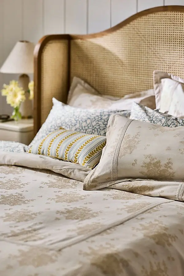 Anthropologie Nadia Cotton Solid Floral Embellished Duvet - Neutral