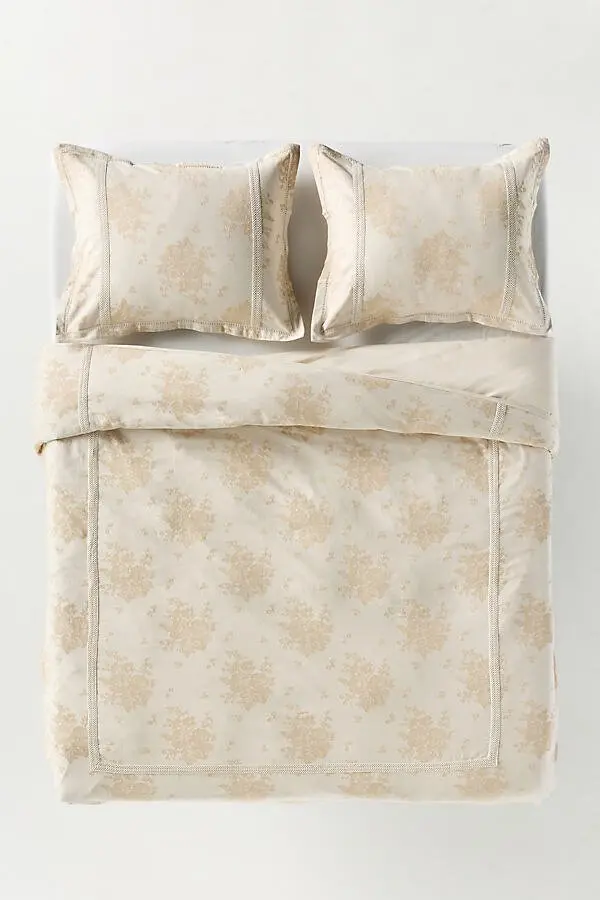 Anthropologie Nadia Cotton Solid Floral Embellished Duvet - Neutral