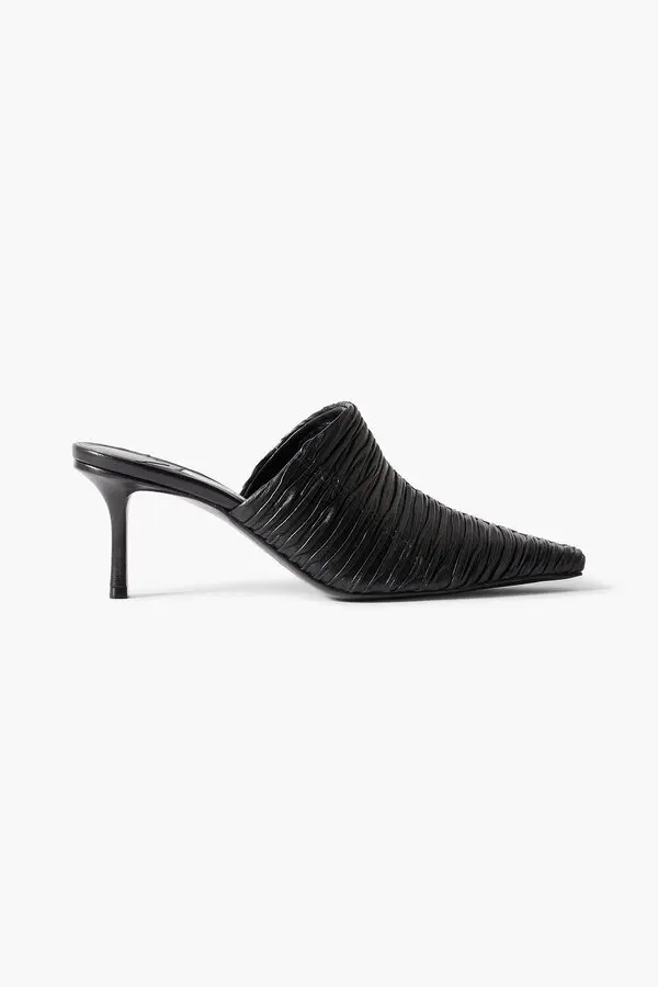 JIMMY CHOO Lotta 65 Ruched Leather Mules - Black