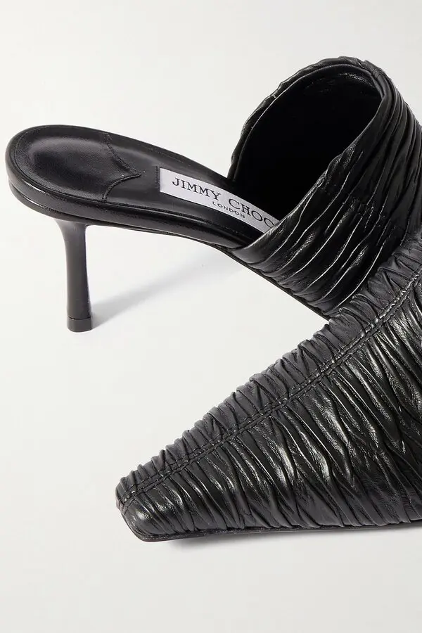JIMMY CHOO Lotta 65 Ruched Leather Mules