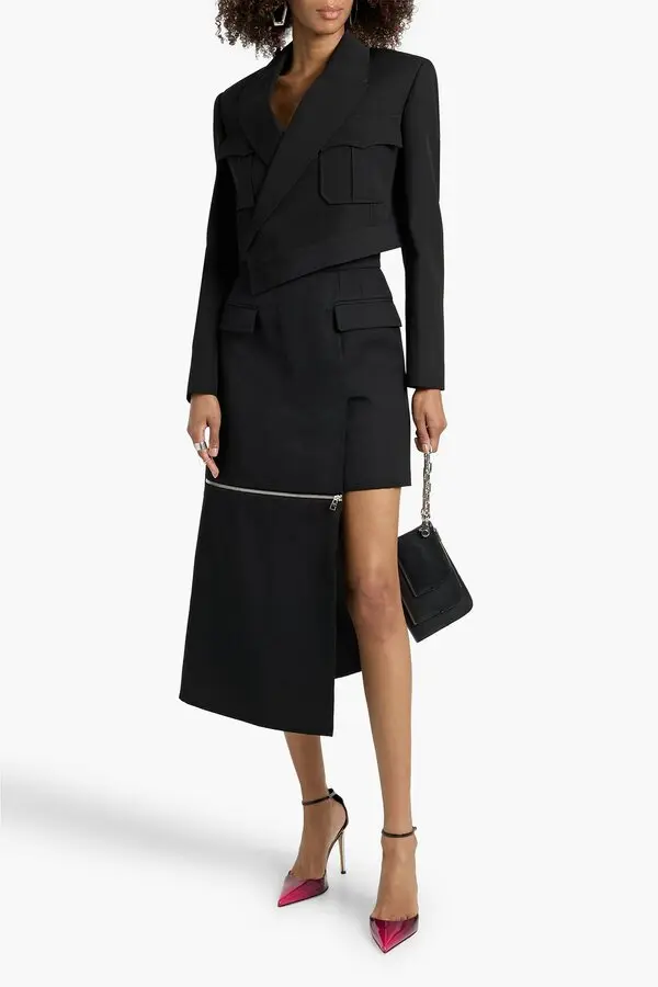 Alexander McQueen Asymmetric Zipdetailed Grain De Poudre Wool Skirt