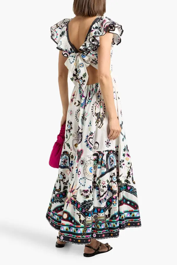 Camilla Crystal-embellished Cutout Printed Cotton-poplin Maxi Dress