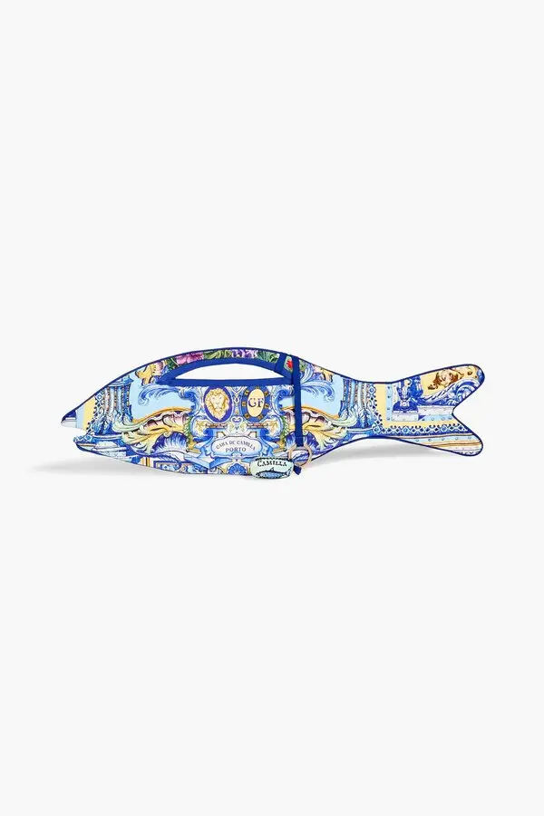 Camilla Crystalembellished Printed Silkcrepe Clutch