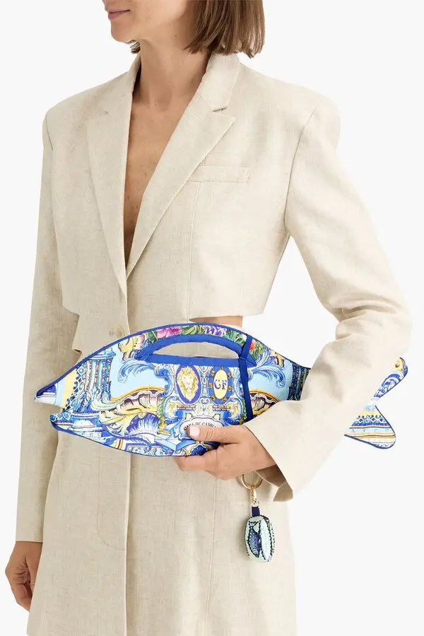 Camilla Crystalembellished Printed Silkcrepe Clutch