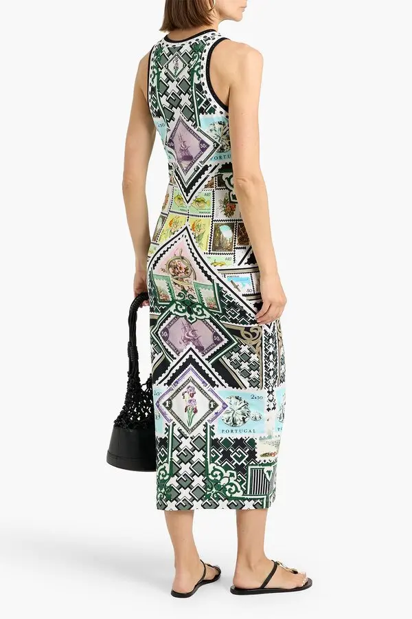 Camilla Studded Printed Cottonblend Jersey Midi Dress
