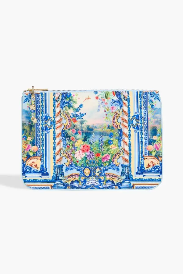 Camilla Crystalembellished Printed Canvas Clutch