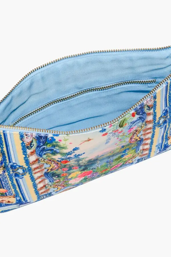 Camilla Crystalembellished Printed Canvas Clutch