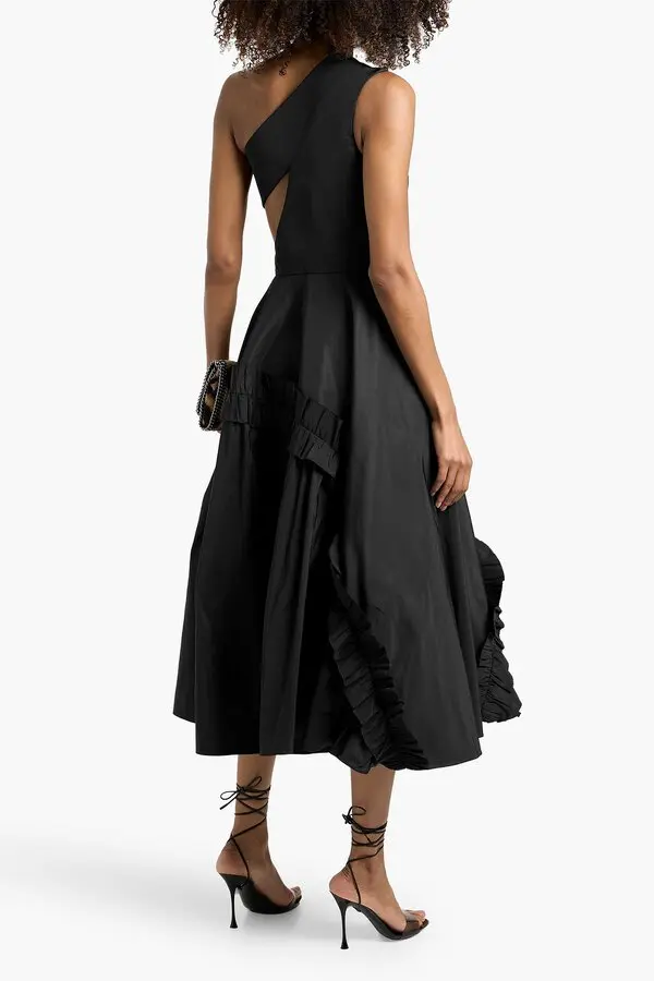 Alexander McQueen Oneshoulder Cutout Ruffled Taffeta Midi Dress