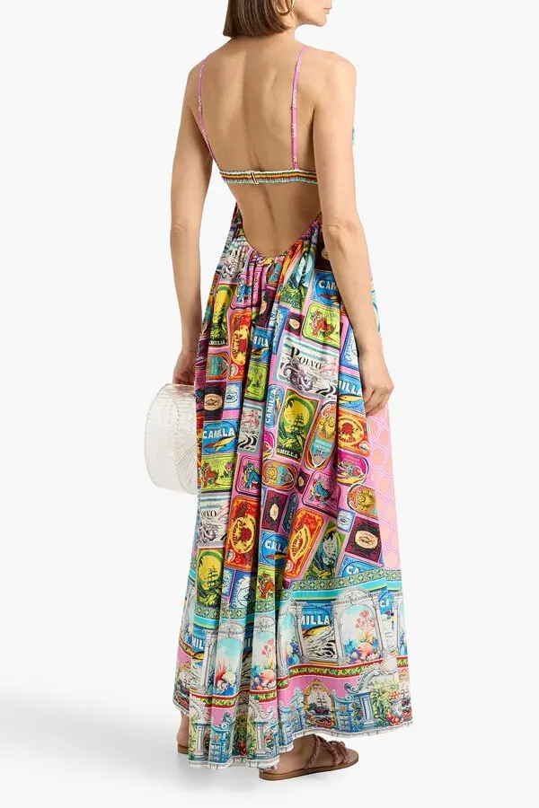 Camilla Crochetpaneled Printed Cottonpoplin Maxi Dress