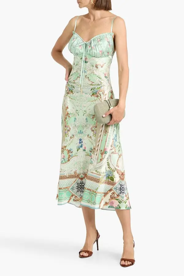 Camilla Cutout Printed Silksatin Midi Dress
