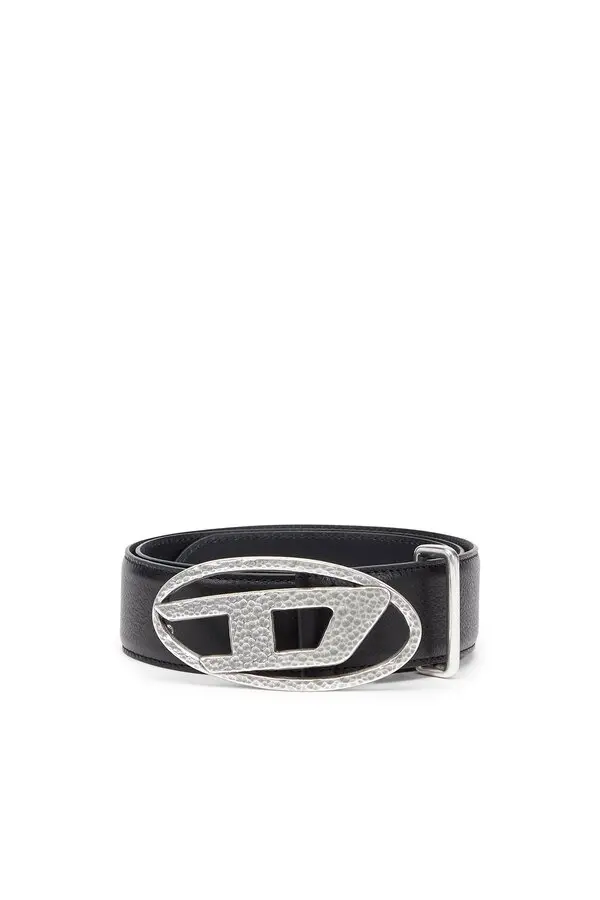 DIESEL® Leather Belt With Hammered Oval D Buckle - Black