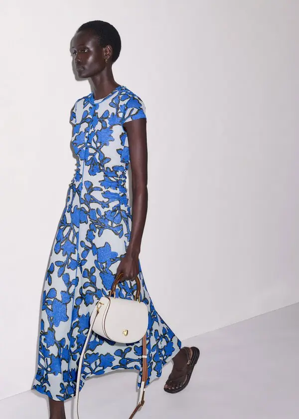 ME+EM Shadow Paradise Print Ruched Maxi Dress - Blue Multi