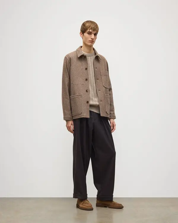 Johnstons Of Elgin Weavers Jacket In Camel & Herringbone Wool