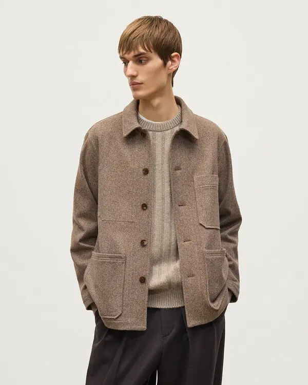 Johnstons Of Elgin Weavers Jacket In Camel & Herringbone Wool