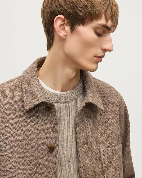 Johnstons Of Elgin Weavers Jacket In Camel & Herringbone Wool