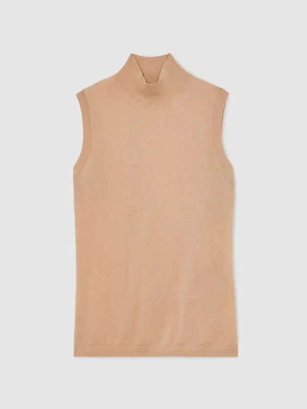 REISS Evelyn Merino Wool Funnel-neck Sleeveless Vest - Camel