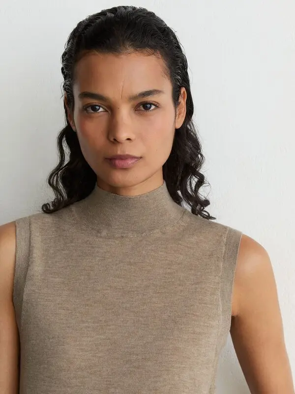 REISS Evelyn Merino Wool High Neck Sleeveless Top - Neutral