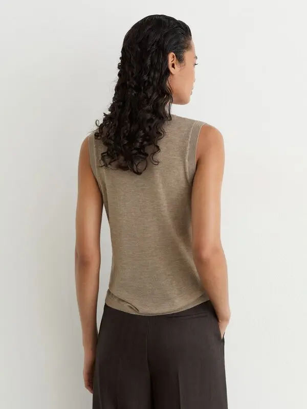REISS Evelyn Merino Wool High Neck Sleeveless Top - Neutral