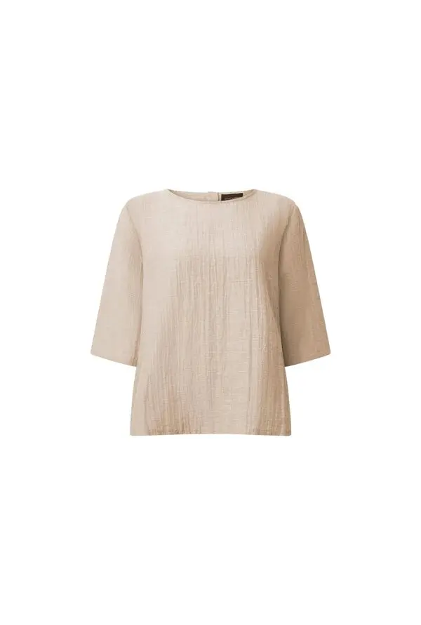 JAMES LAKELAND Neutrals Linen Blend Button-back Top - Beige