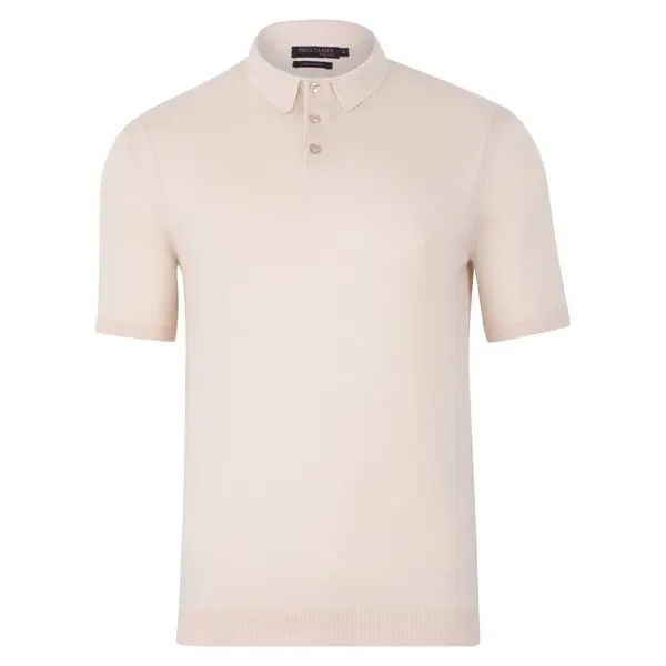 PAUL JAMES KNITWEAR Neutrals Ultra Fine Cotton Earl Short Sleeve Polo Shirt Ecru - Beige