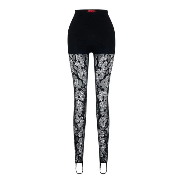 PCFG Lace Leggings With Built-in Ribbed Shorts - Black